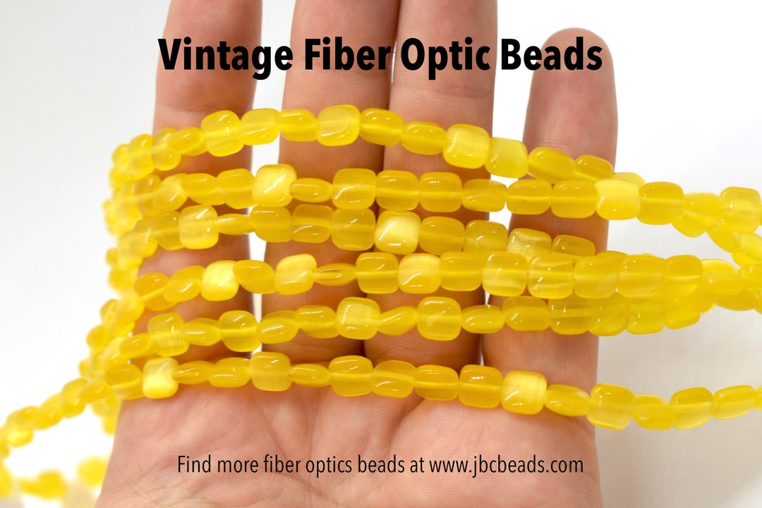 Yellow Fiber Optic (cat's Eye) Flat Square/pillow Beads Honey Color 6mm ...