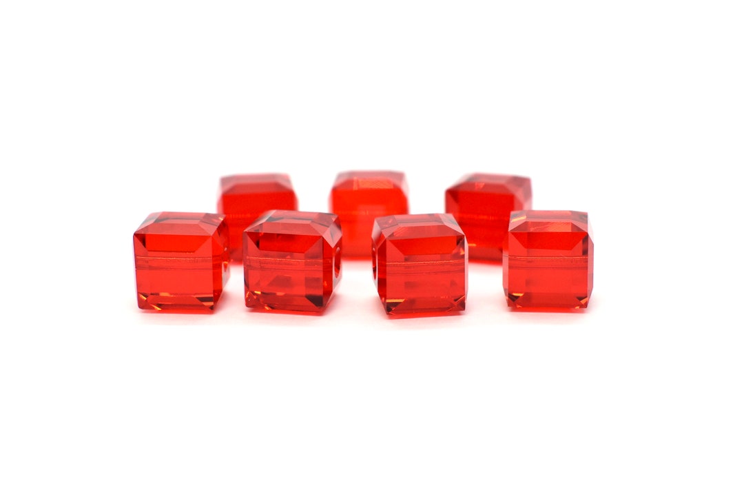 Light Siam 5601 Swarovski Crystal Cube Beads (4mm ) Bright Red Crystal ...