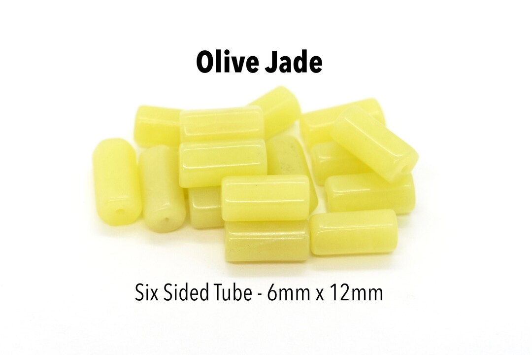 Olive Jade (natural) A Grade, Six Sided Tube Gemstone Beads for Jewelry ...
