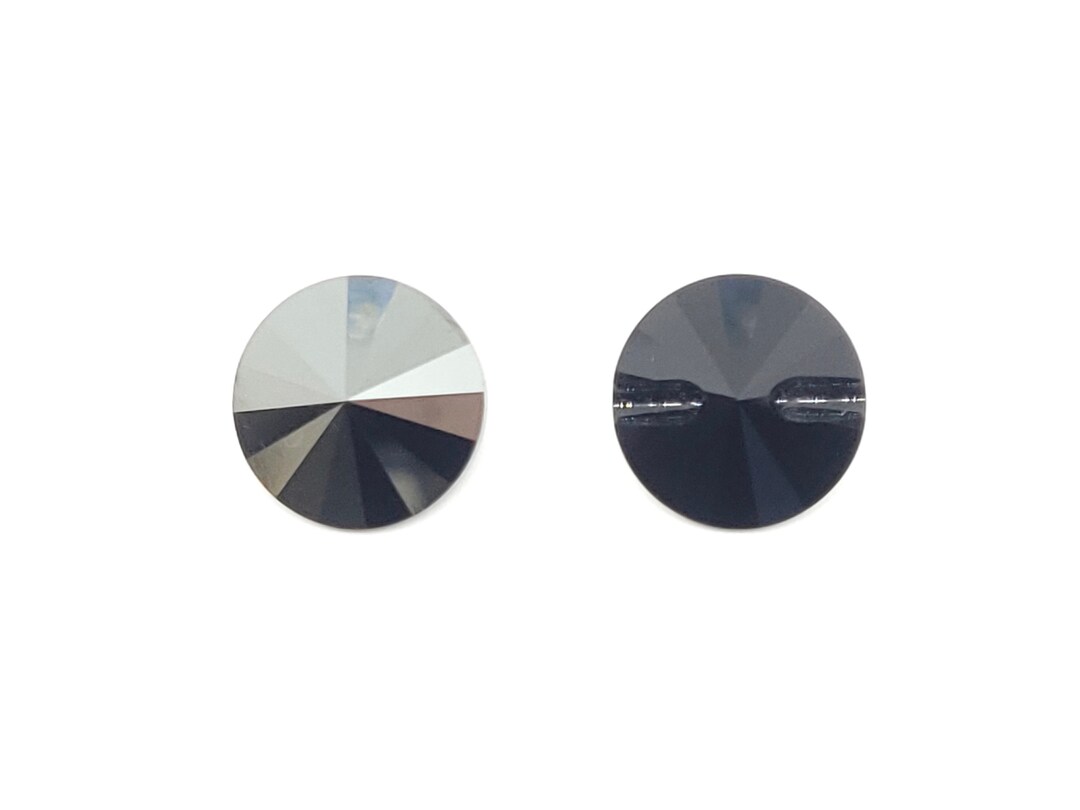 Jet Hematite Swarovski Crystal Faceted Rivoli Button 3015, 16mm Dark Grey Rivoli With Button ...
