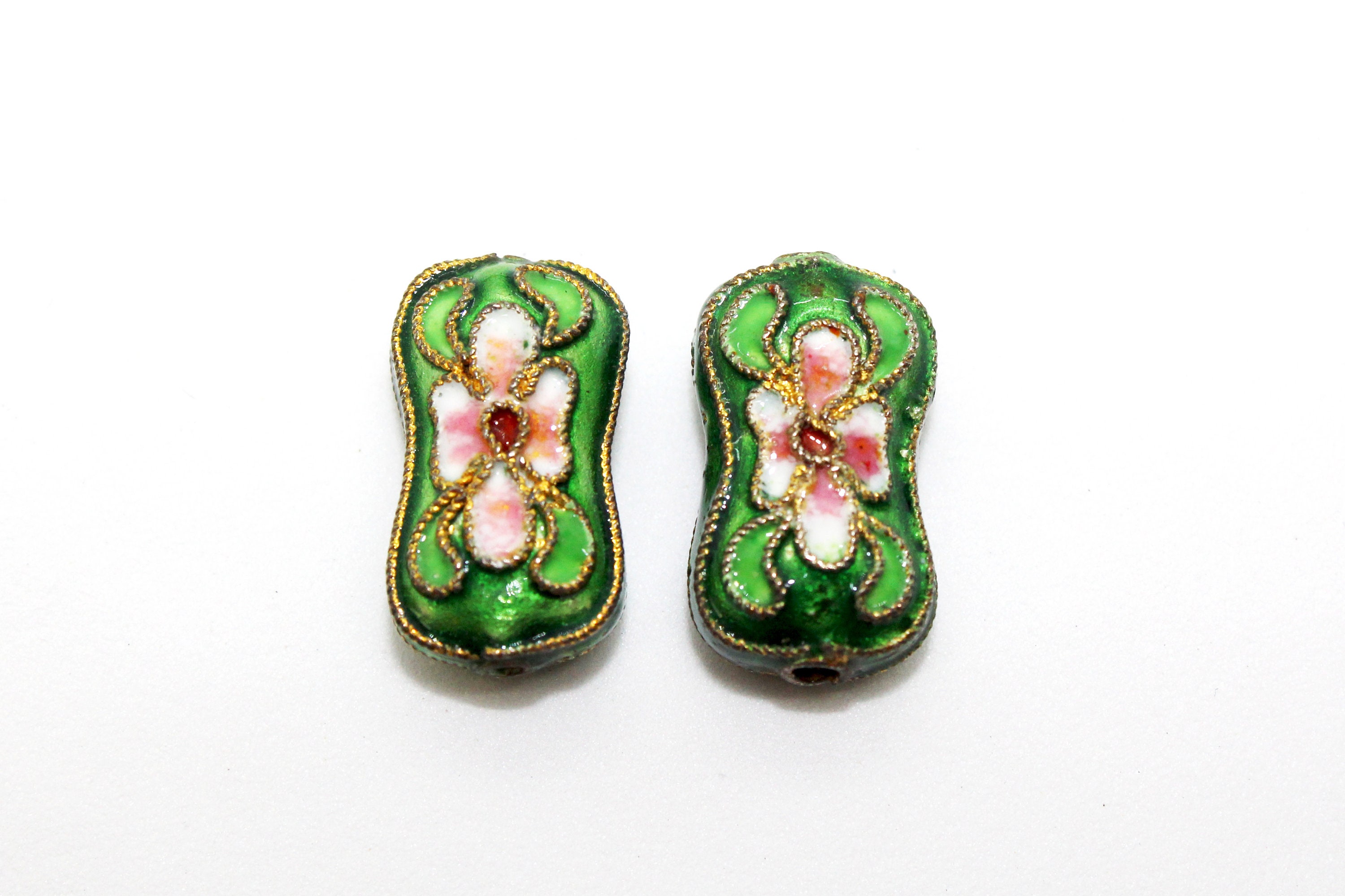 Cloisonné Bone-shaped Beads With Flowers for Jewelry Making - 10x12x6mm ...