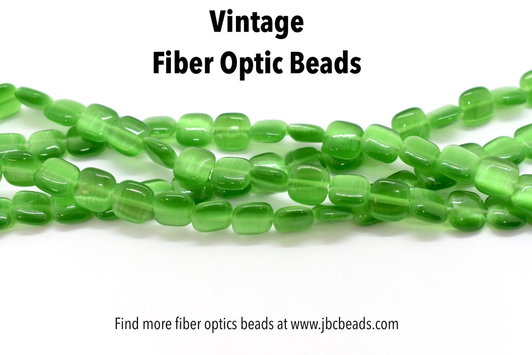 Green Fiber Optic, Cat's Eye Beads Pillow/square for Jewelry Making 6mm ...