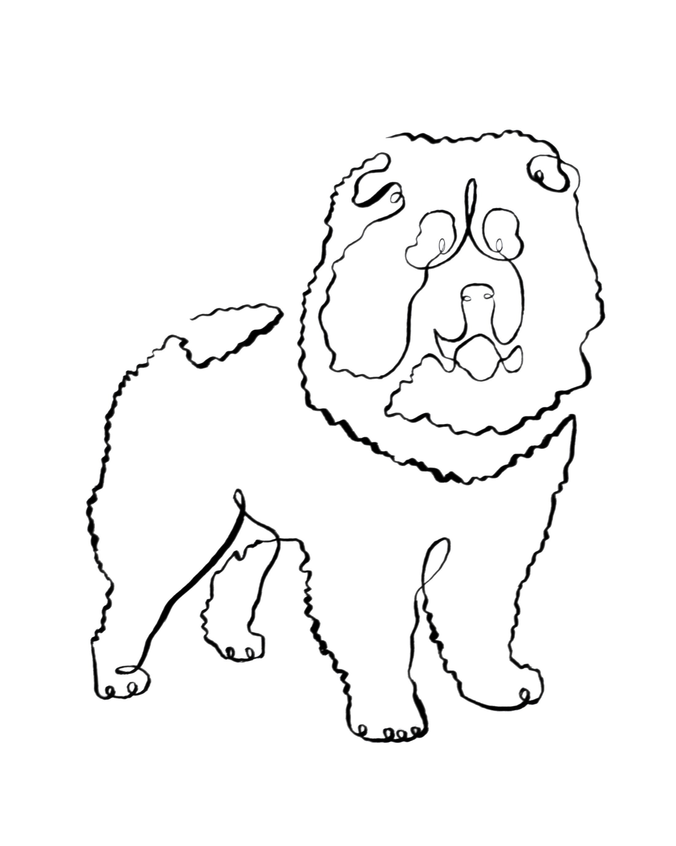 Simple One Line Drawing of Cute Chow Chow Dog, Dog Line Drawing Fine ...