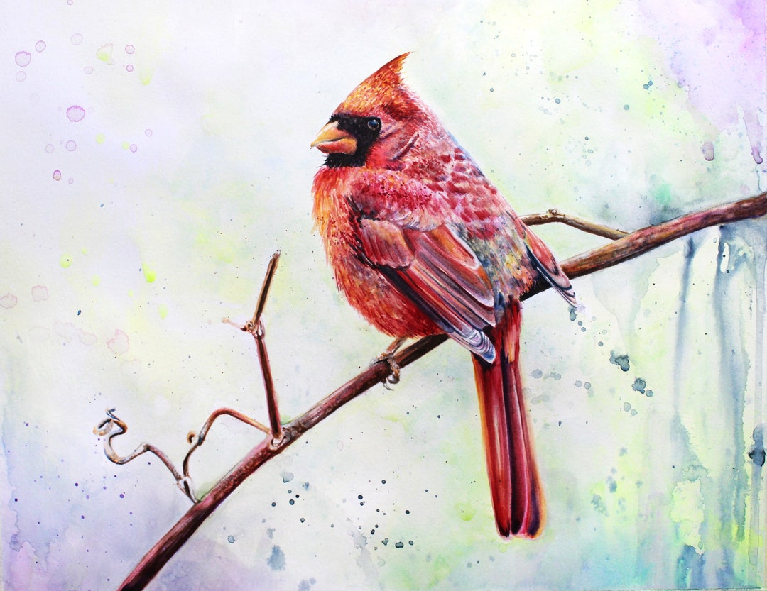 Watercolor Cardinal Painting: Expressive Bird Art Print (digital ...