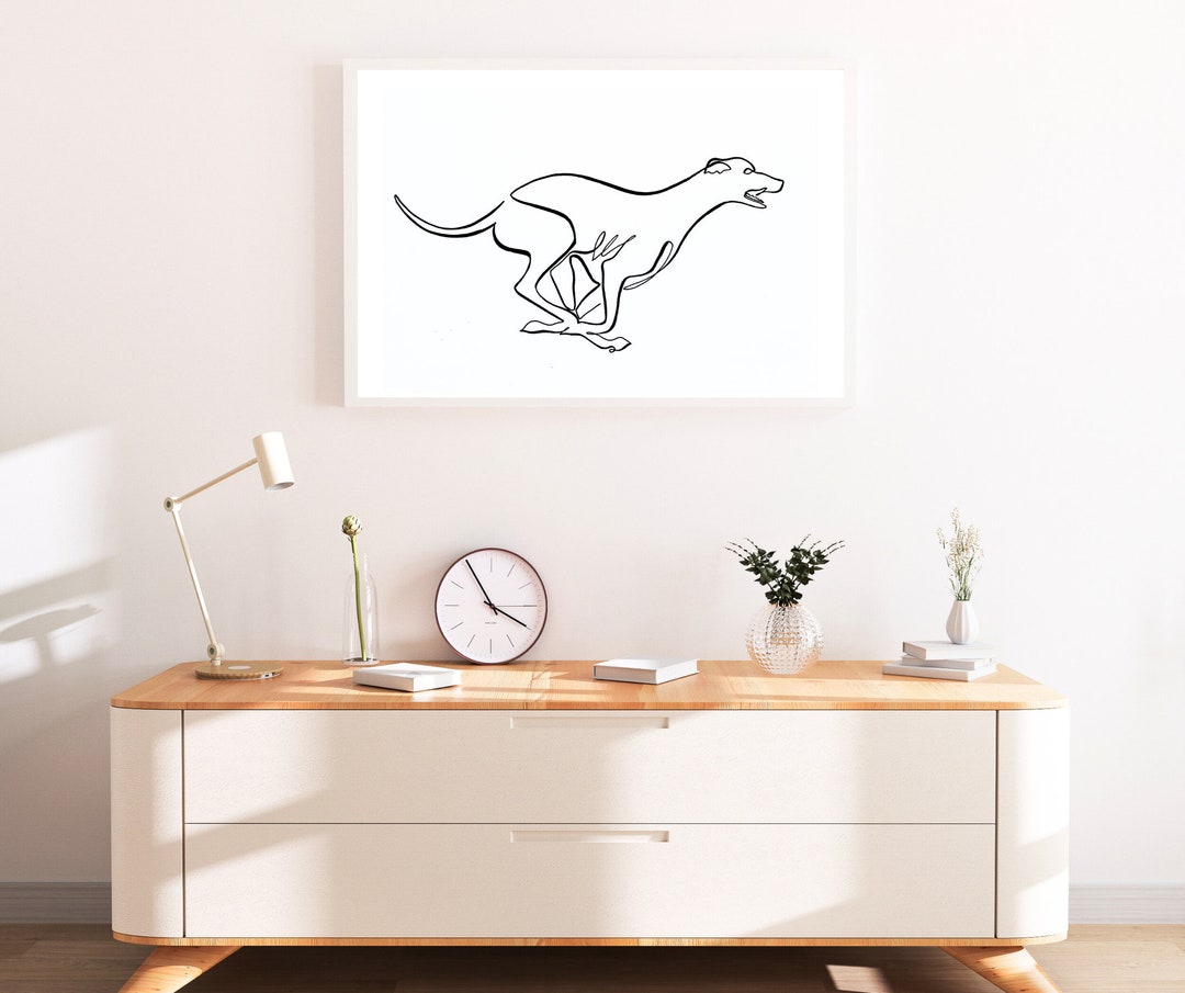 Greyhound Single Line Drawing, Modern Fine Art Print of Running ...