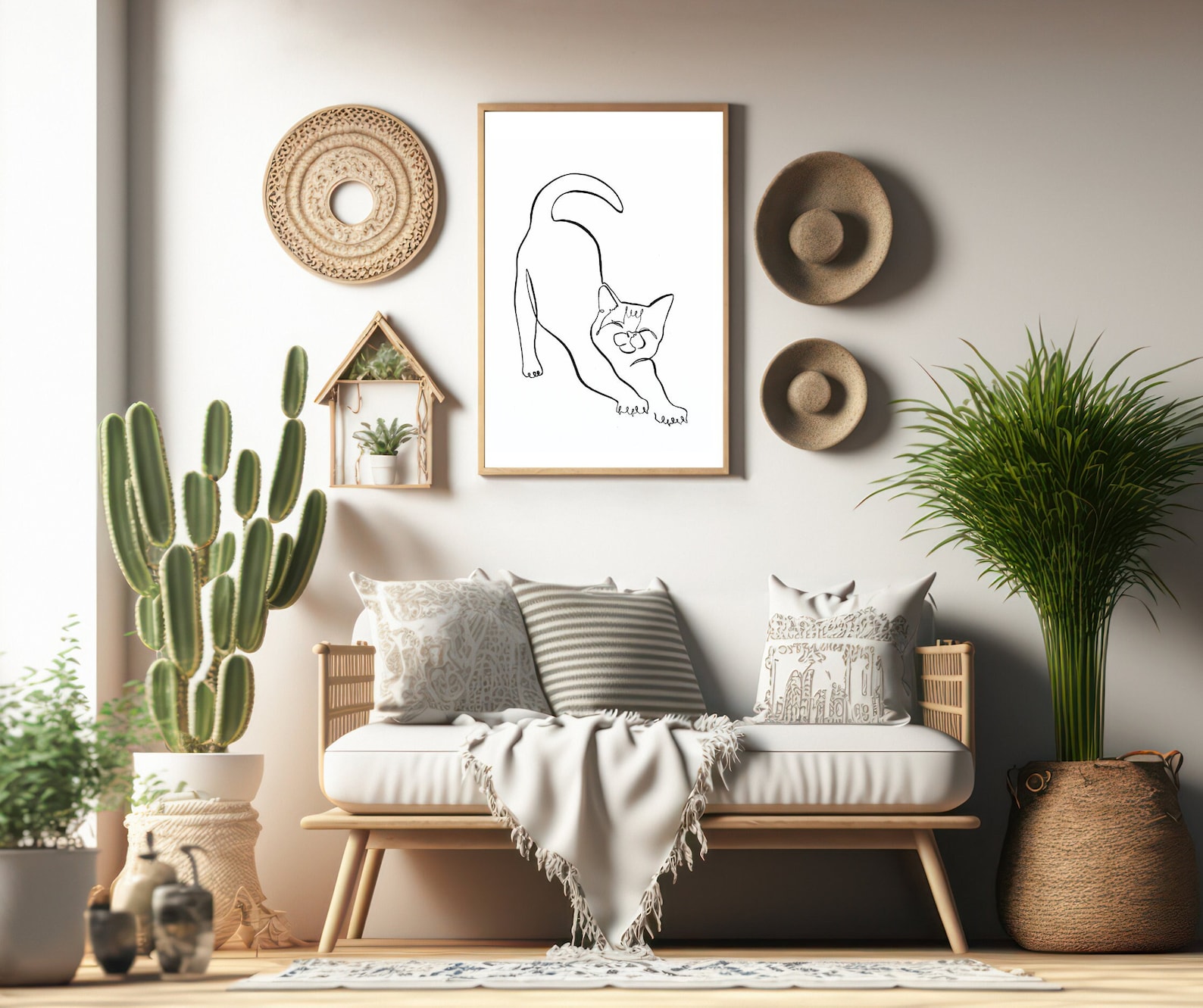 Single Line Drawing of a Cat Stretching, Cat Doing Big Stretch ...