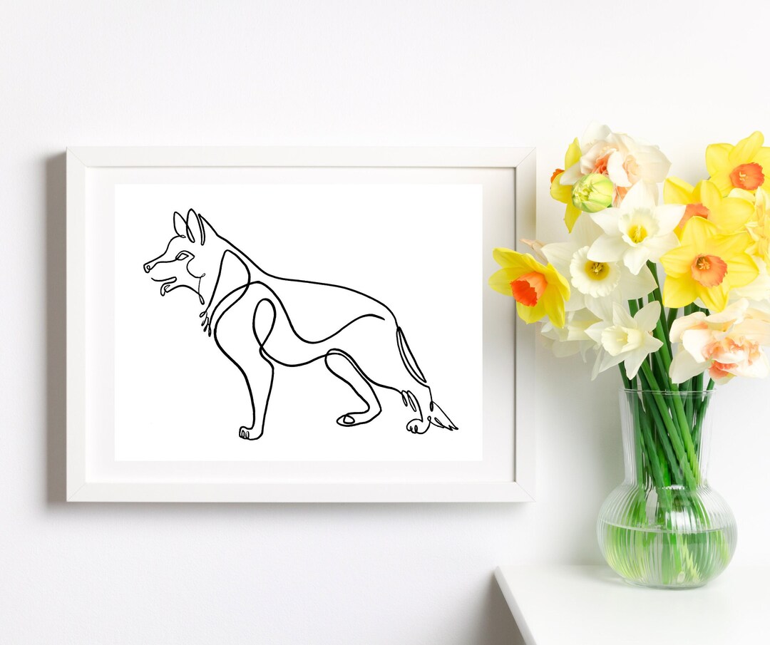 Modern Simple Abstract Line Drawing of German Shepherd Dog, Shepherd ...