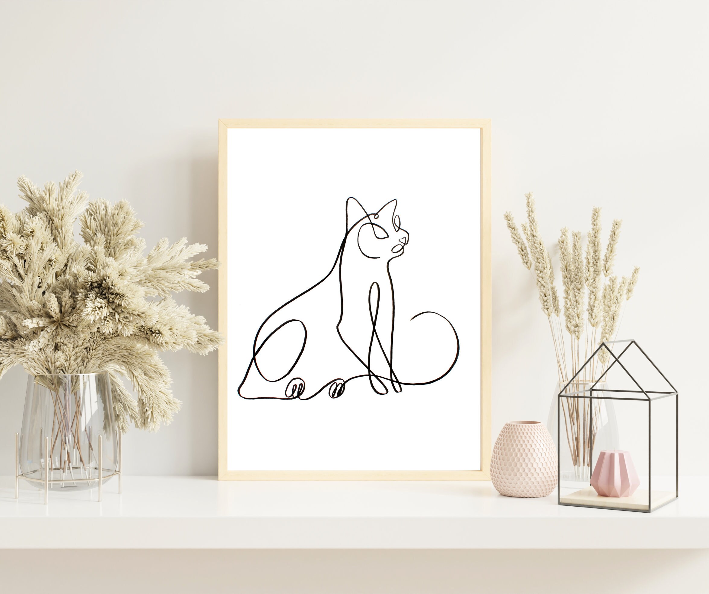Cat Line Drawing Digital Download, Cat Line Drawing Prints, Abstract ...