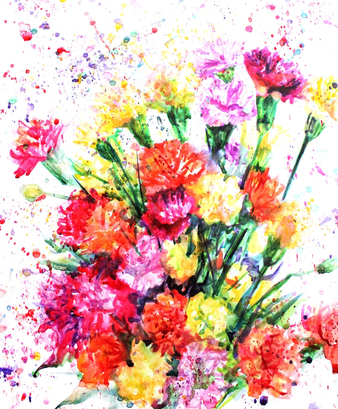 Digital Print Download of Colorful Expressive Hand-painted Carnations ...