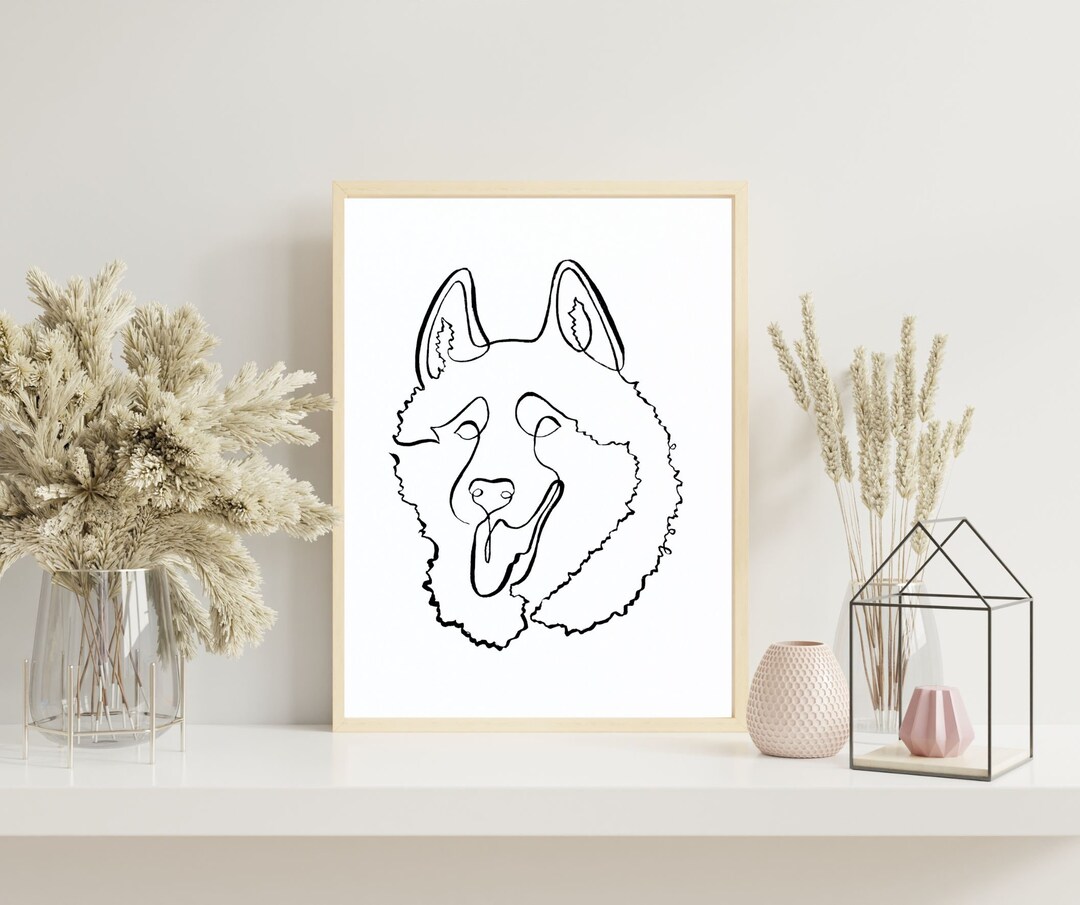 Abstract Husky Line Art Print, Single Line Drawings of Different Breeds ...