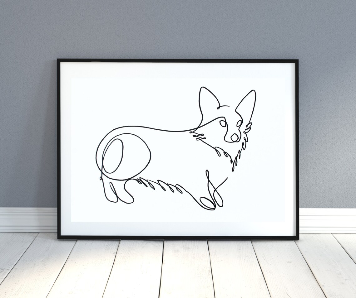 Corgi Line Drawing, Abstract Print of Simple Black & White Corgi Line ...