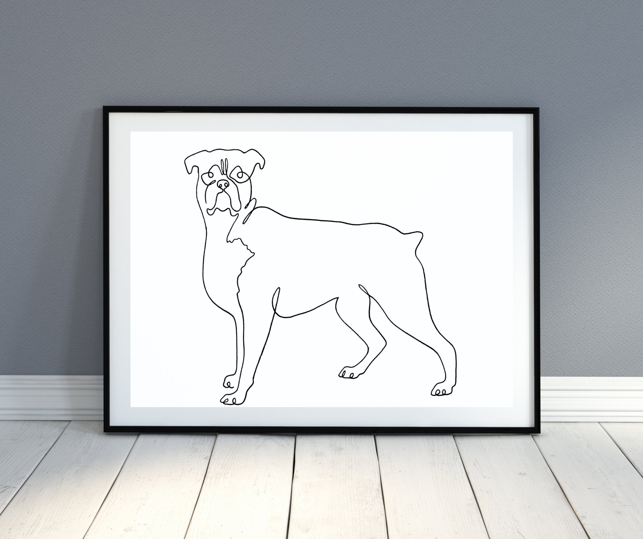 Modern Minimalist Line Drawing of Boxer Dog, Fine Art Print of Simple ...
