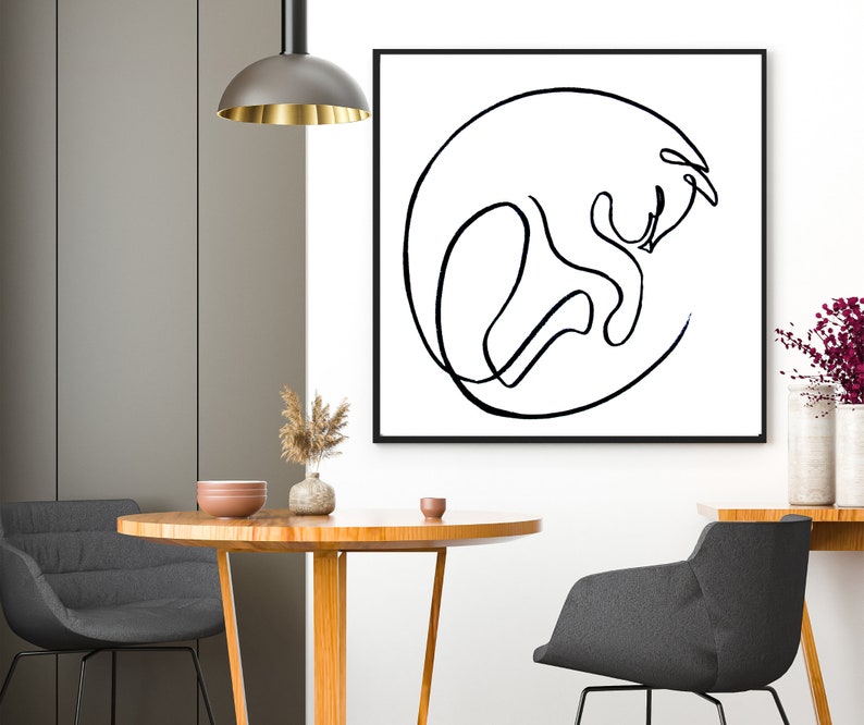 Line Drawing of Curled up Cat, Simple Modern Cat Line Art Print, Sleek ...