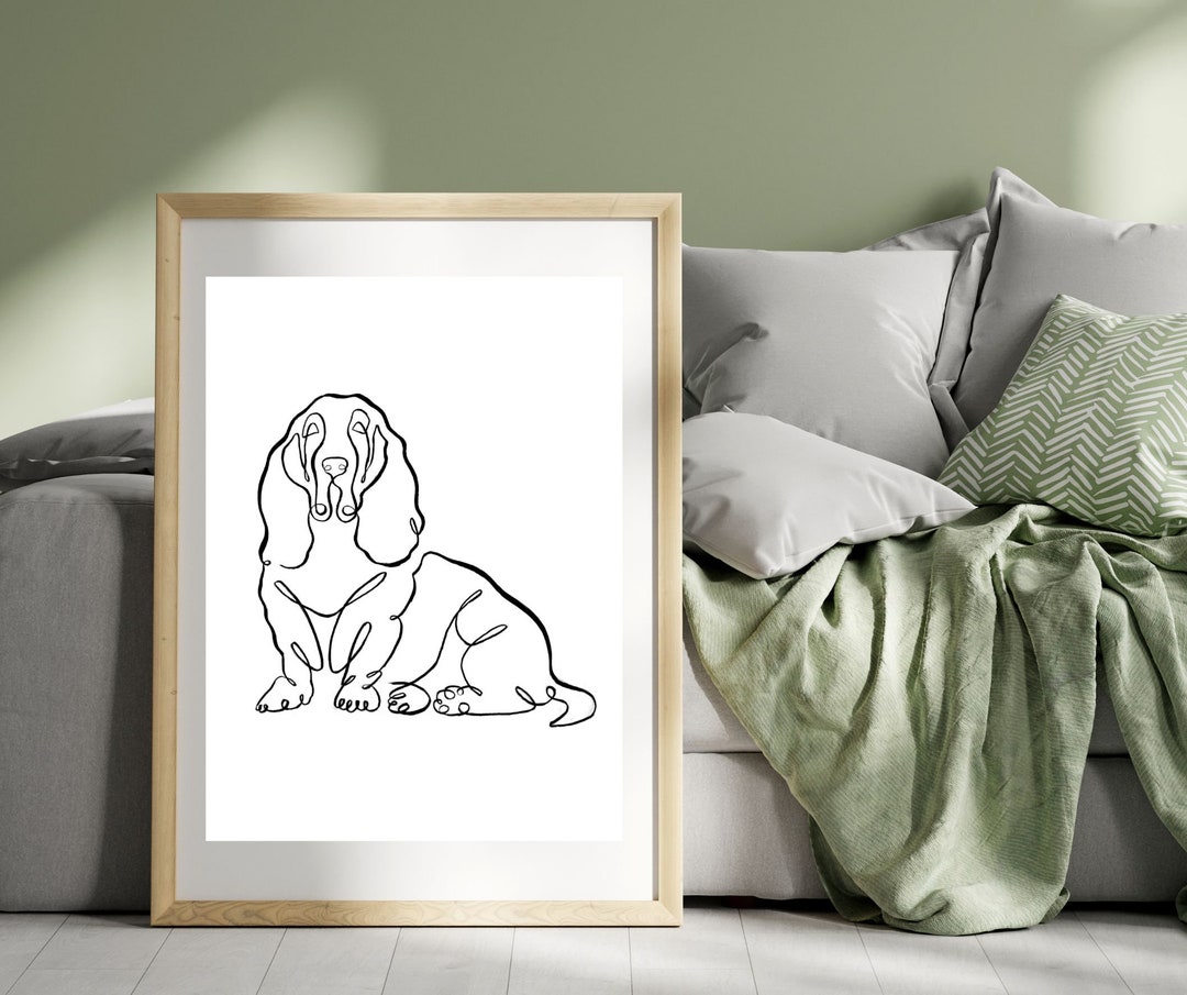 Simple One Line Drawing of Cute Basset Hound Dog, Dog Line Drawing Fine ...