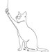 Cute Modern Line Drawing of Cat Playing With Feather, Simple Line Art ...