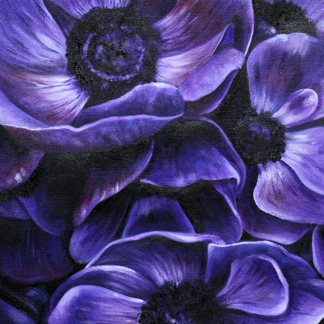 Moody Floral Violet Art Print: Dark Dramatic Purple Flower Painting ...