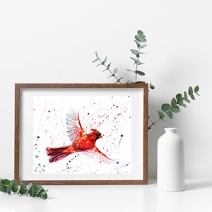 Watercolor Flying Cardinal Painting: Flying Red Bird Art Print (digital ...