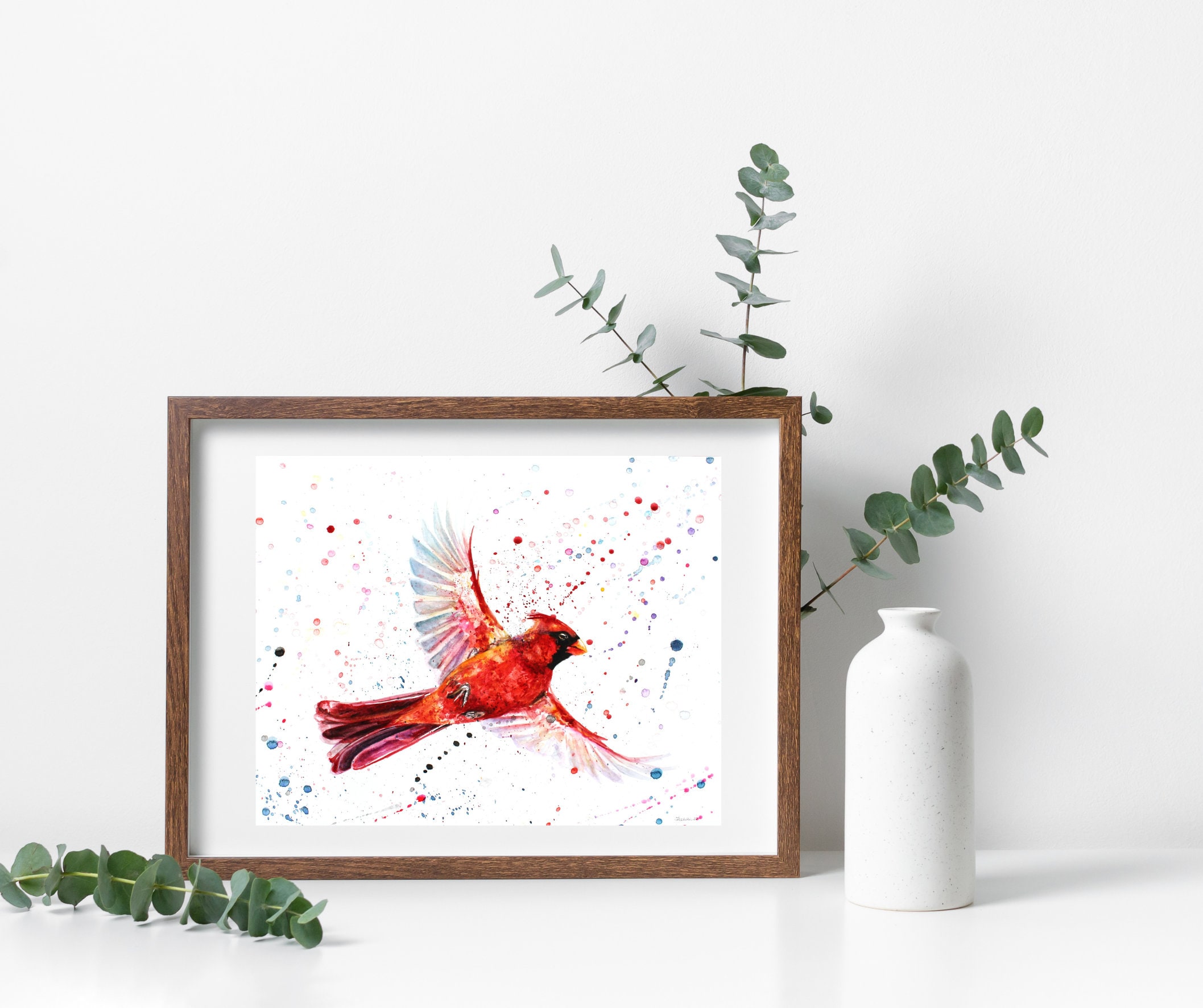 Beautiful Watercolor Painting of a Cardinal in Flight, Flying Cardinal ...