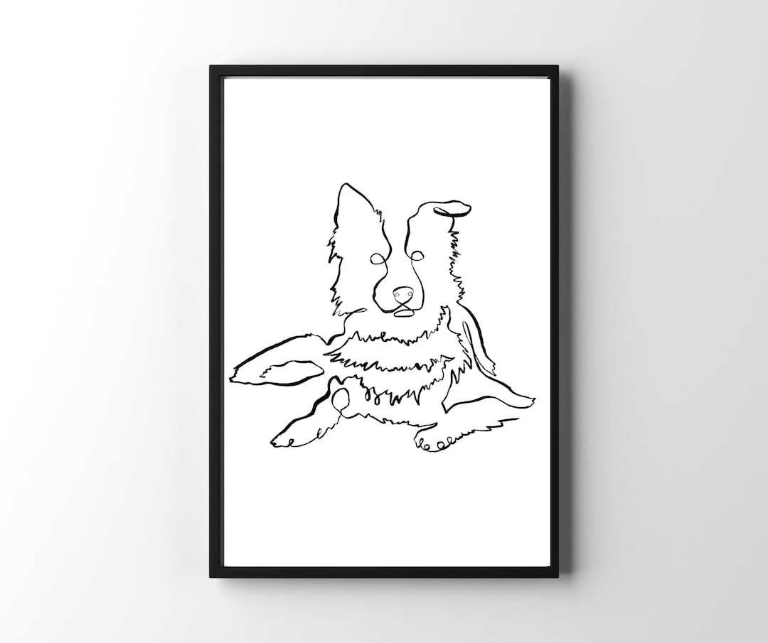 Simple One Line Drawing of Cute Border Collie Dog, Dog Line Drawing ...