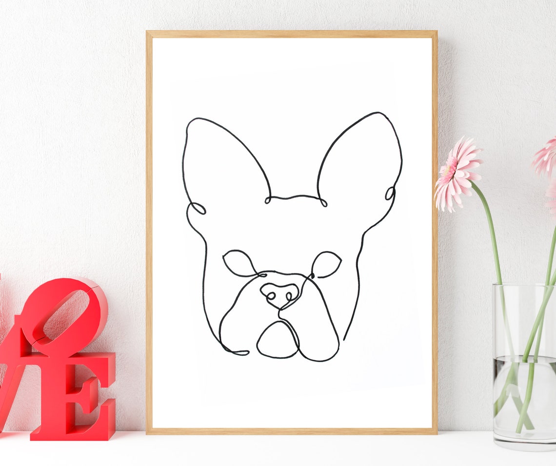 French Bulldog Line Drawing, Simple Frenchie Black & White Line Drawing ...