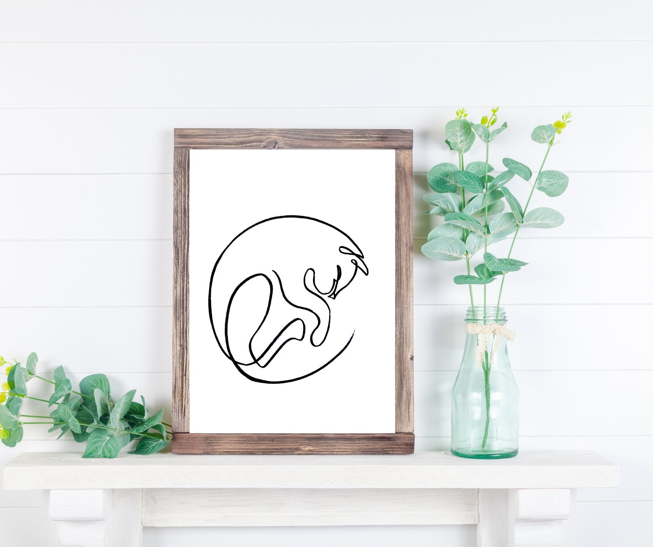 Line Drawing of Curled up Cat, Simple Modern Cat Line Art Print, Sleek ...