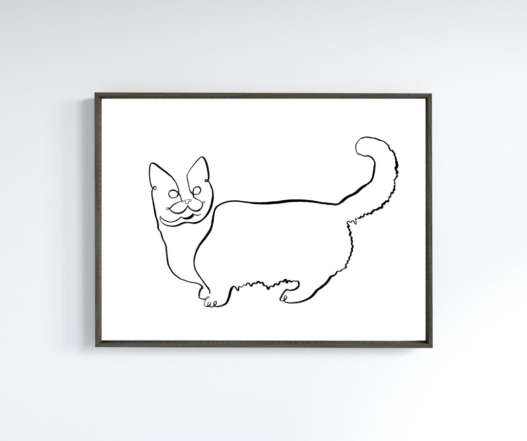 Munchkin Cat Line Art Print: Minimalist Cat Lover Gift (digital ...