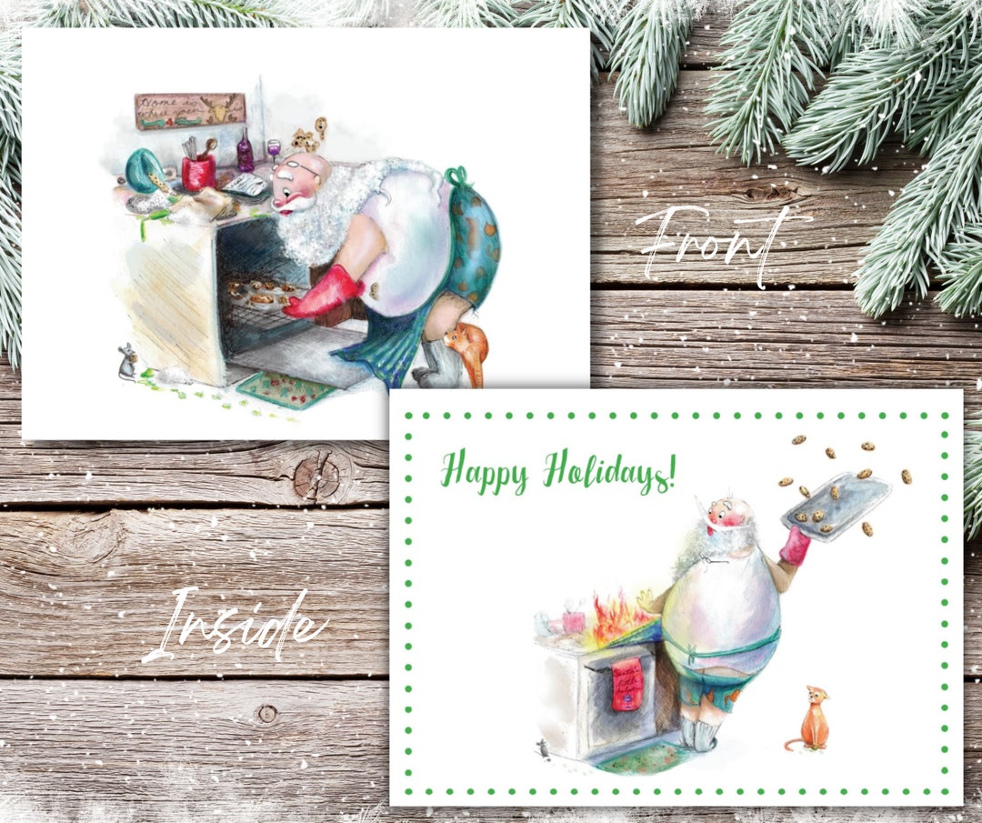 Burnt Silly Santa Burning Cookies Christmas Card, Holiday Card for ...