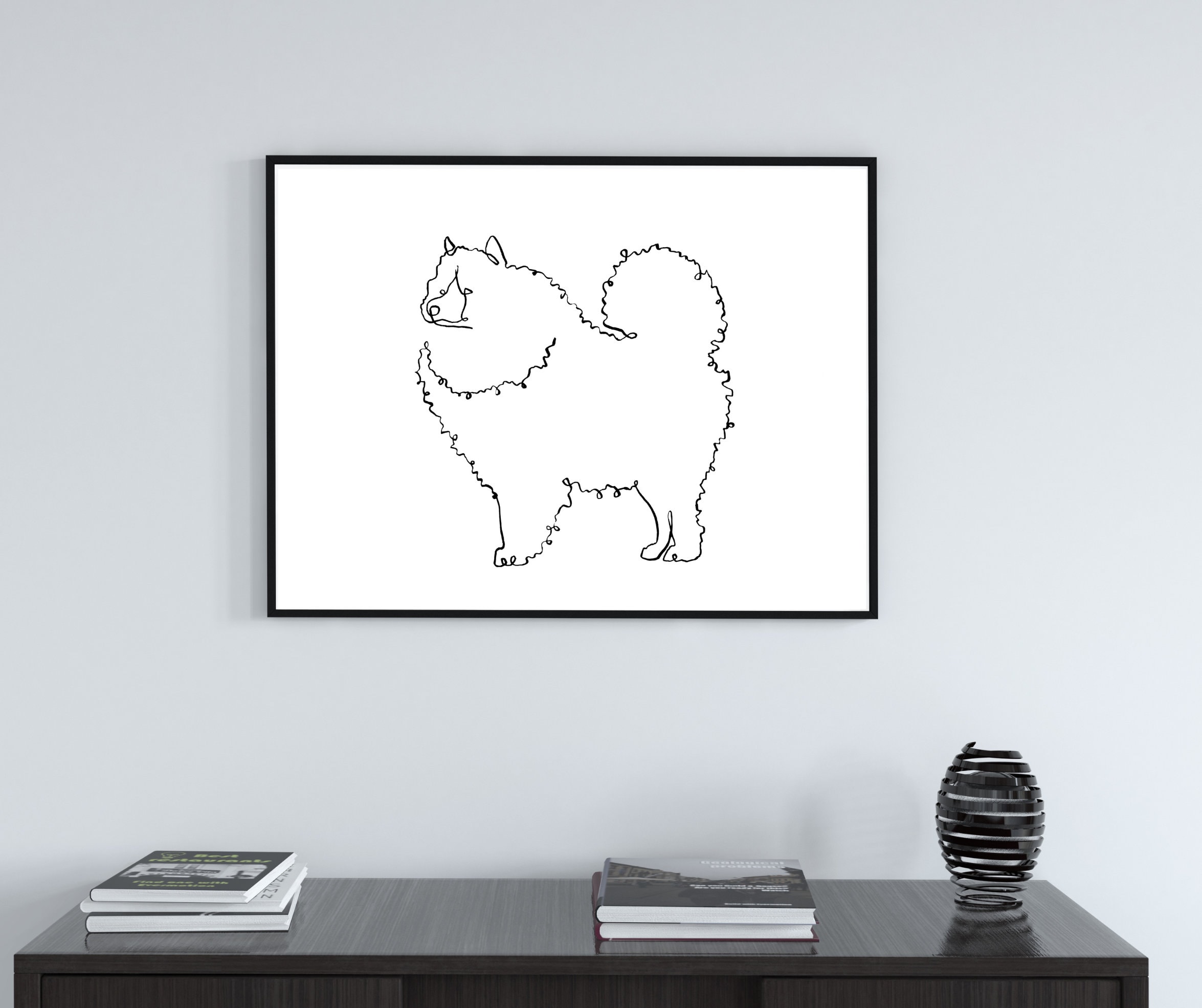 Samoyed Single Line Drawing, Modern Fine Art Prints of Samoyed Drawn ...
