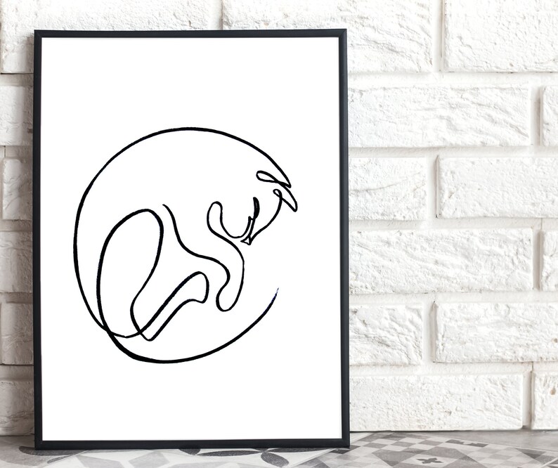 Line Drawing of Curled up Cat, Simple Modern Cat Line Art Print, Sleek ...