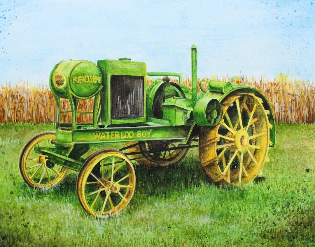 Watercolor Painting of John Deere Tractor, Waterloo Boy Tractor ...