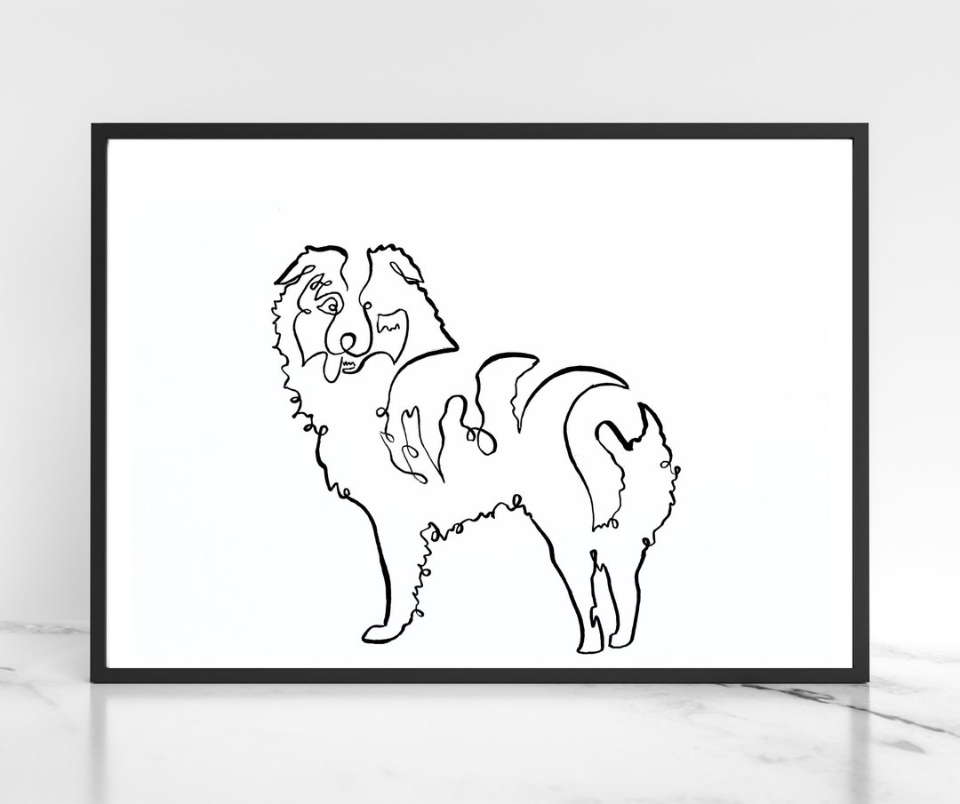 Australian Shepherd Single Line Drawing, Modern Fine Art Print, Gift ...