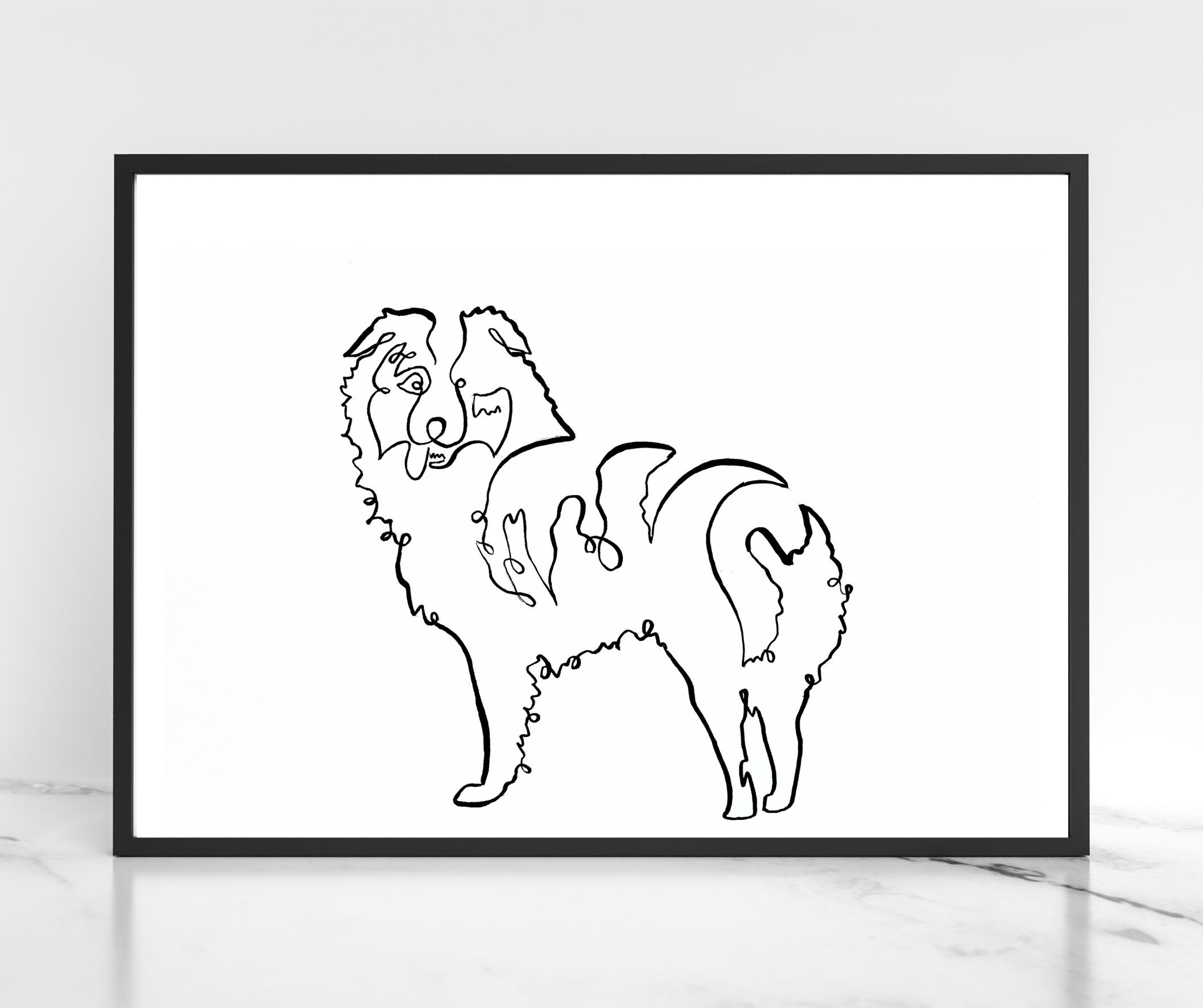 Australian Shepherd Single Line Drawing, Modern Fine Art Print, Gift ...