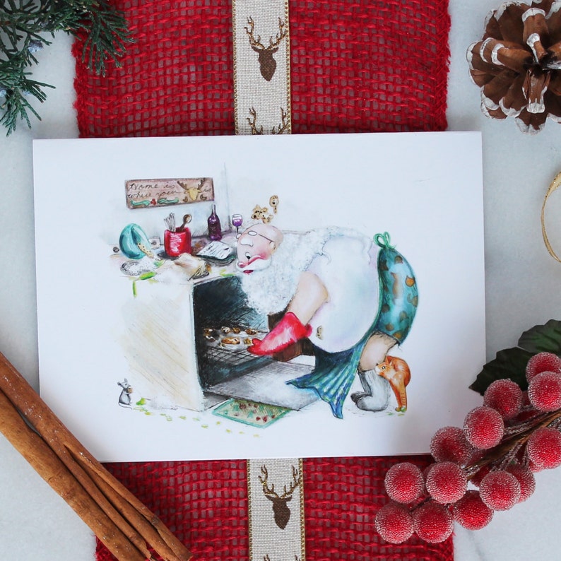 Burnt Silly Santa Burning Cookies Christmas Card, Holiday Card for ...