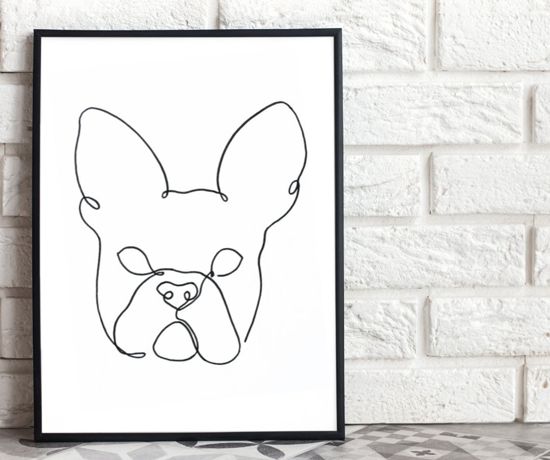 French Bulldog Line Drawing, Simple Frenchie Black & White Line Drawing ...