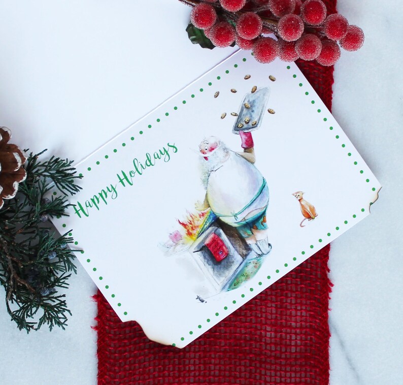 Burnt Silly Santa Burning Cookies Christmas Card, Holiday Card for ...