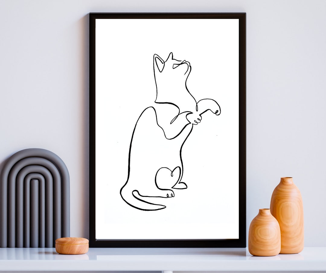 Cute Cat Line Art, Line Drawing of Cat Sitting on Its Back Legs Showing ...