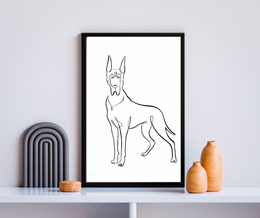 Great Dane Single Line Drawing, Modern Simple Fine Art Print of Great ...