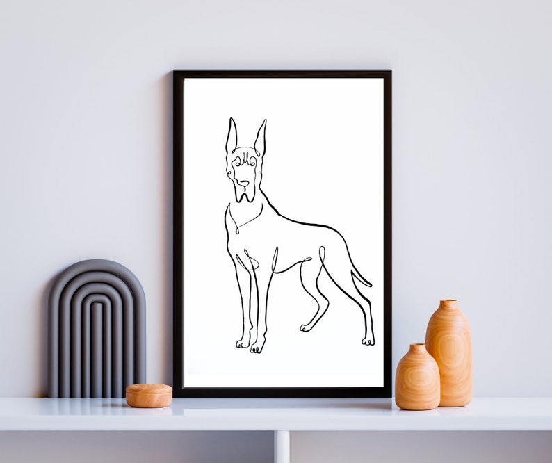 Great Dane Single Line Drawing, Modern Simple Fine Art Print of Great ...