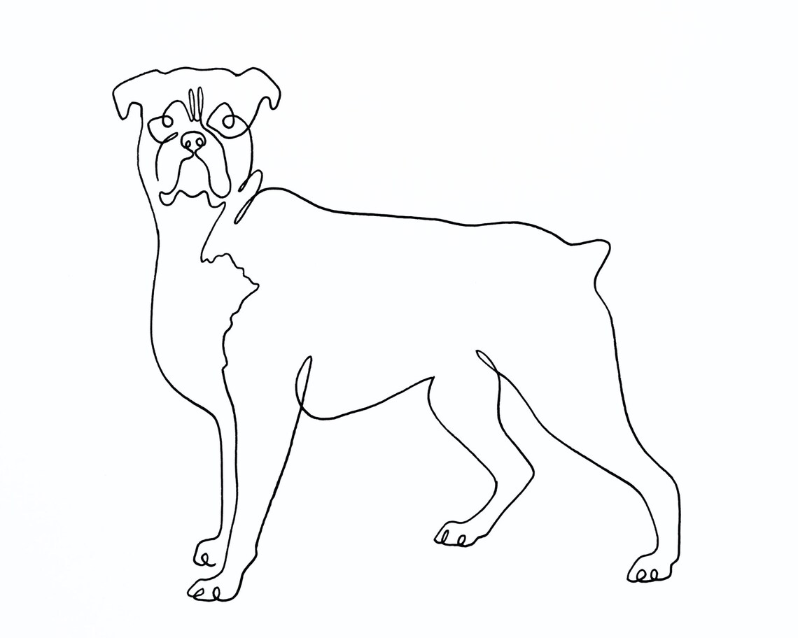 Modern Minimalist Line Drawing of Boxer Dog, Fine Art Print of Simple ...