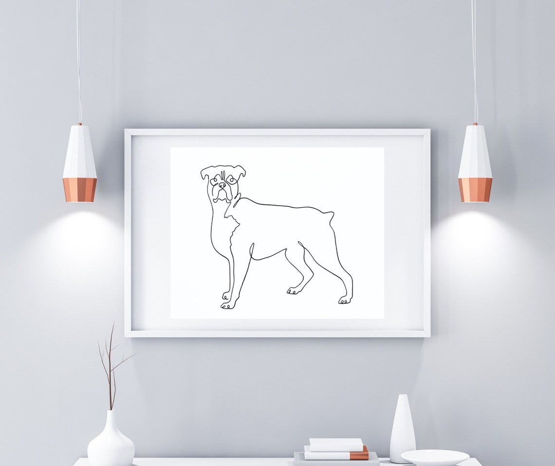 Modern Minimalist Line Drawing of Boxer Dog, Fine Art Print of Simple ...