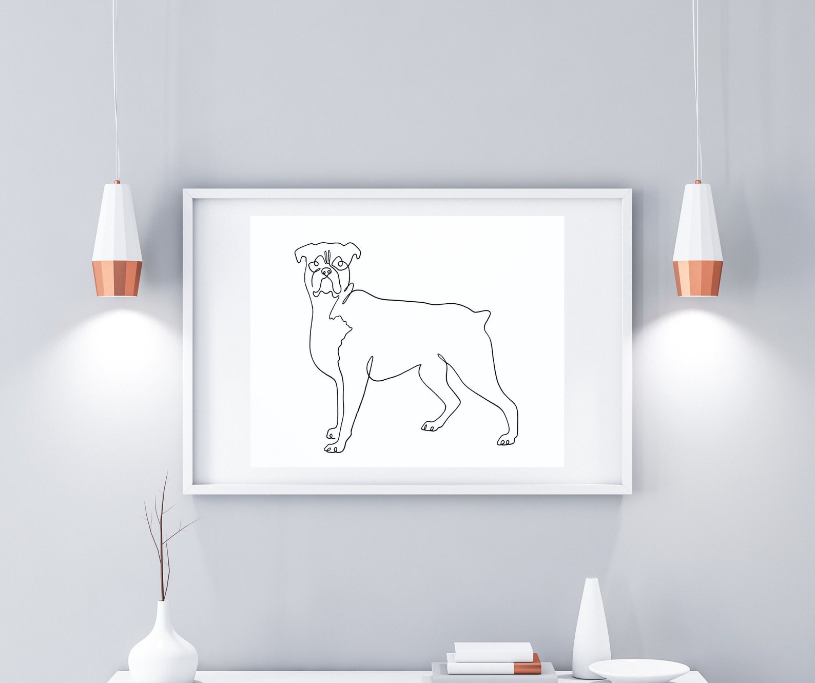Modern Minimalist Line Drawing of Boxer Dog, Fine Art Print of Simple ...