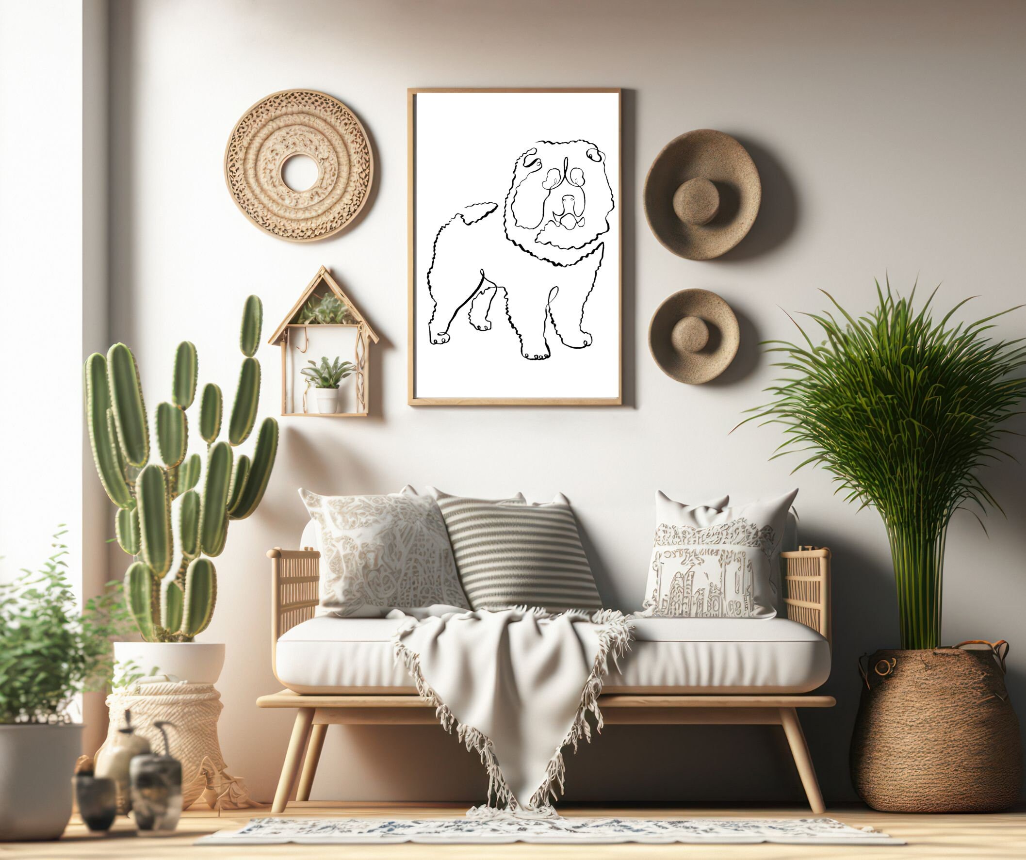 Simple One Line Drawing of Cute Chow Chow Dog, Dog Line Drawing Fine ...