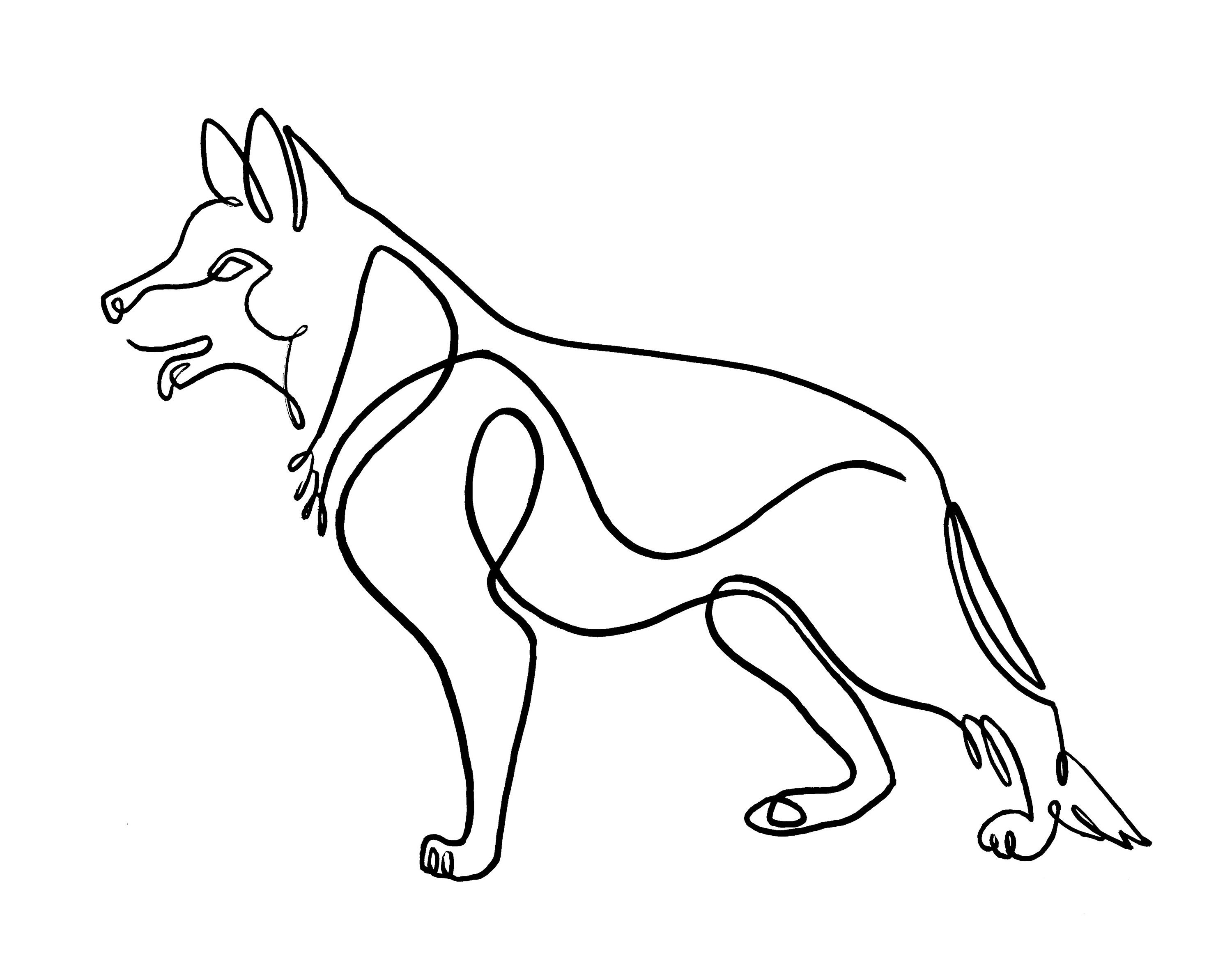 Modern Simple Abstract Line Drawing of German Shepherd Dog, Shepherd ...