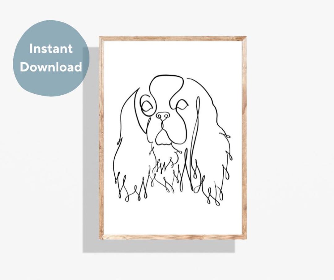 Cavalier King Charles Single Line Drawing Art Print: Modern Dog ...
