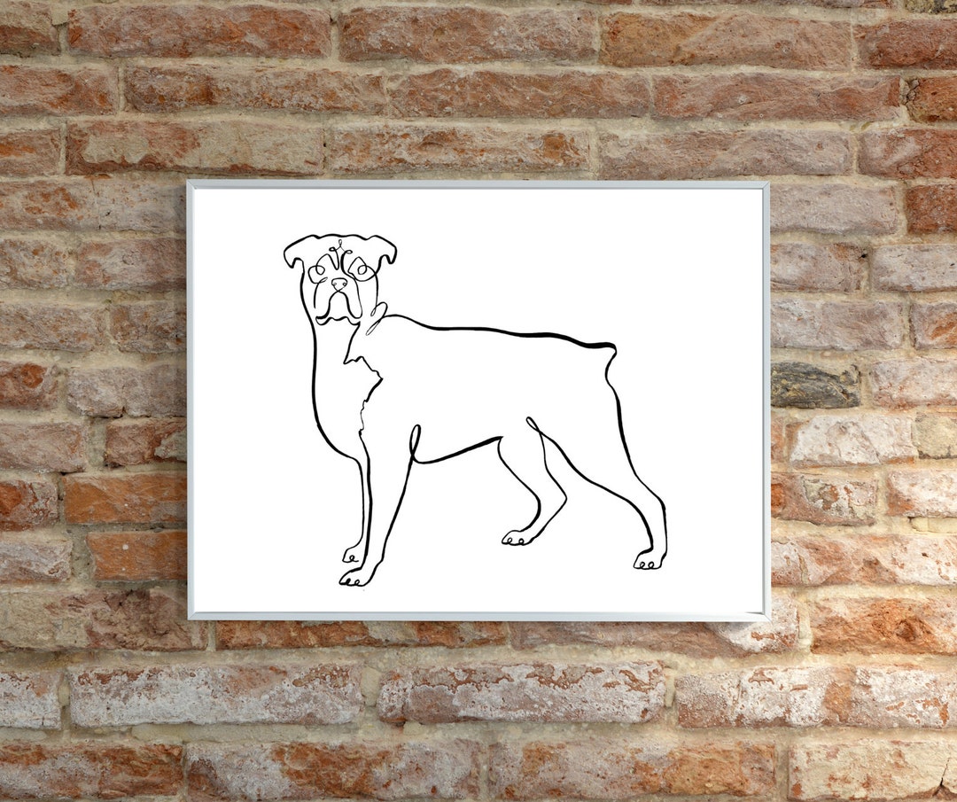 Modern Minimalist Line Drawing of Boxer Dog, Fine Art Print of Simple ...