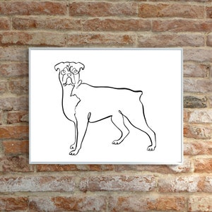 Modern Minimalist Line Drawing of Boxer Dog, Fine Art Print of Simple ...