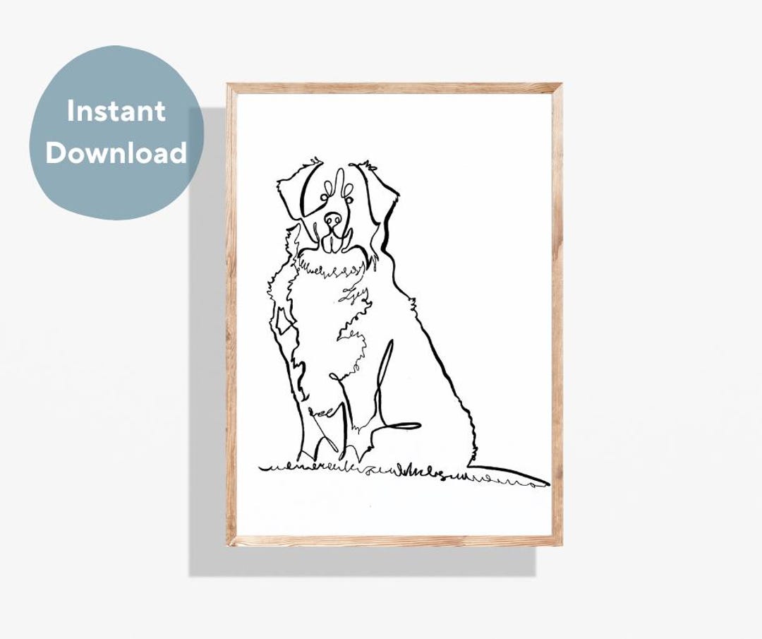Bernese Mountain Dog Line Art Print: Modern One Line Drawing (digital ...