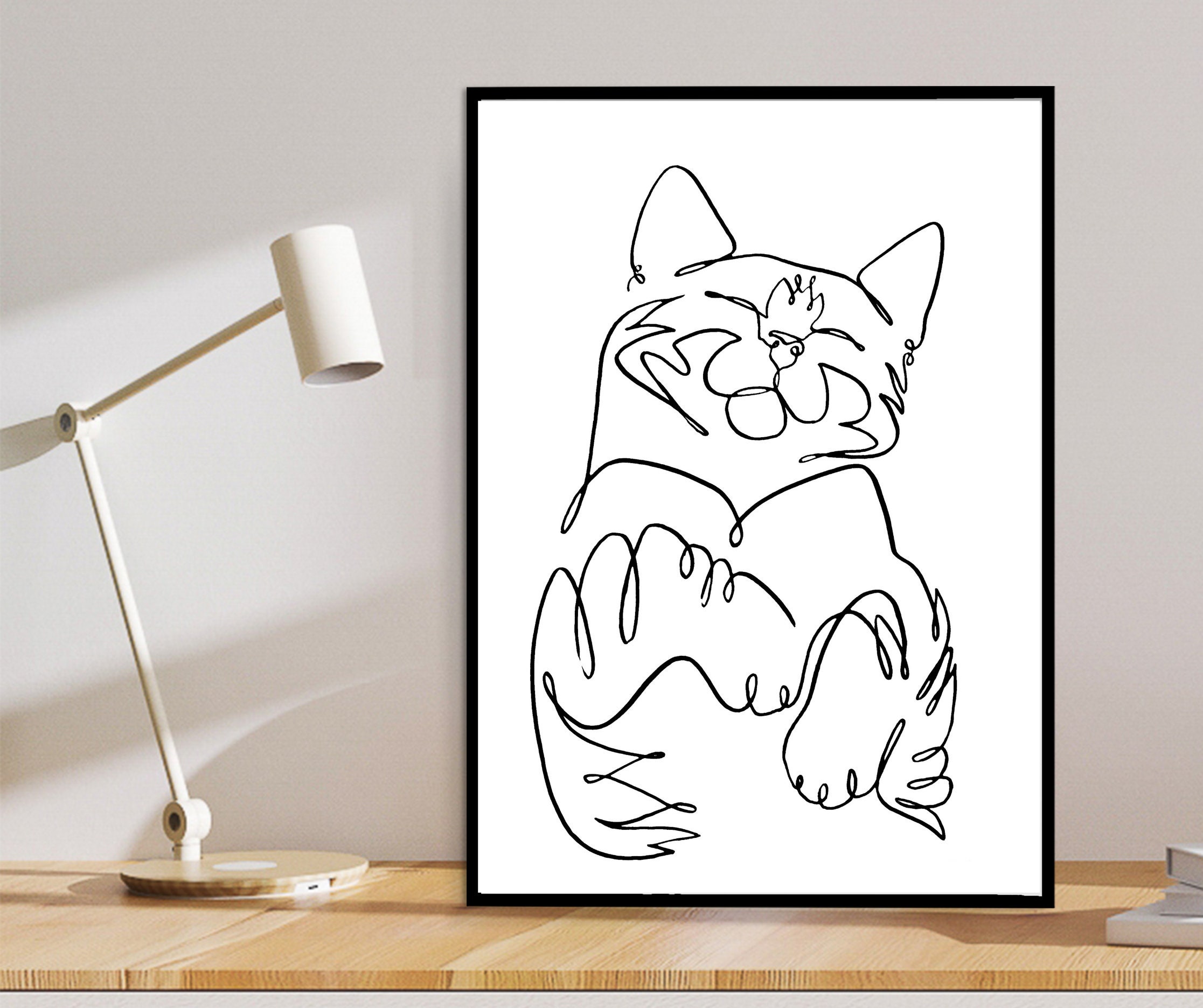 Adorable One Line Drawing of Sleeping Cat, Cute Kitty Curled up Asleep ...