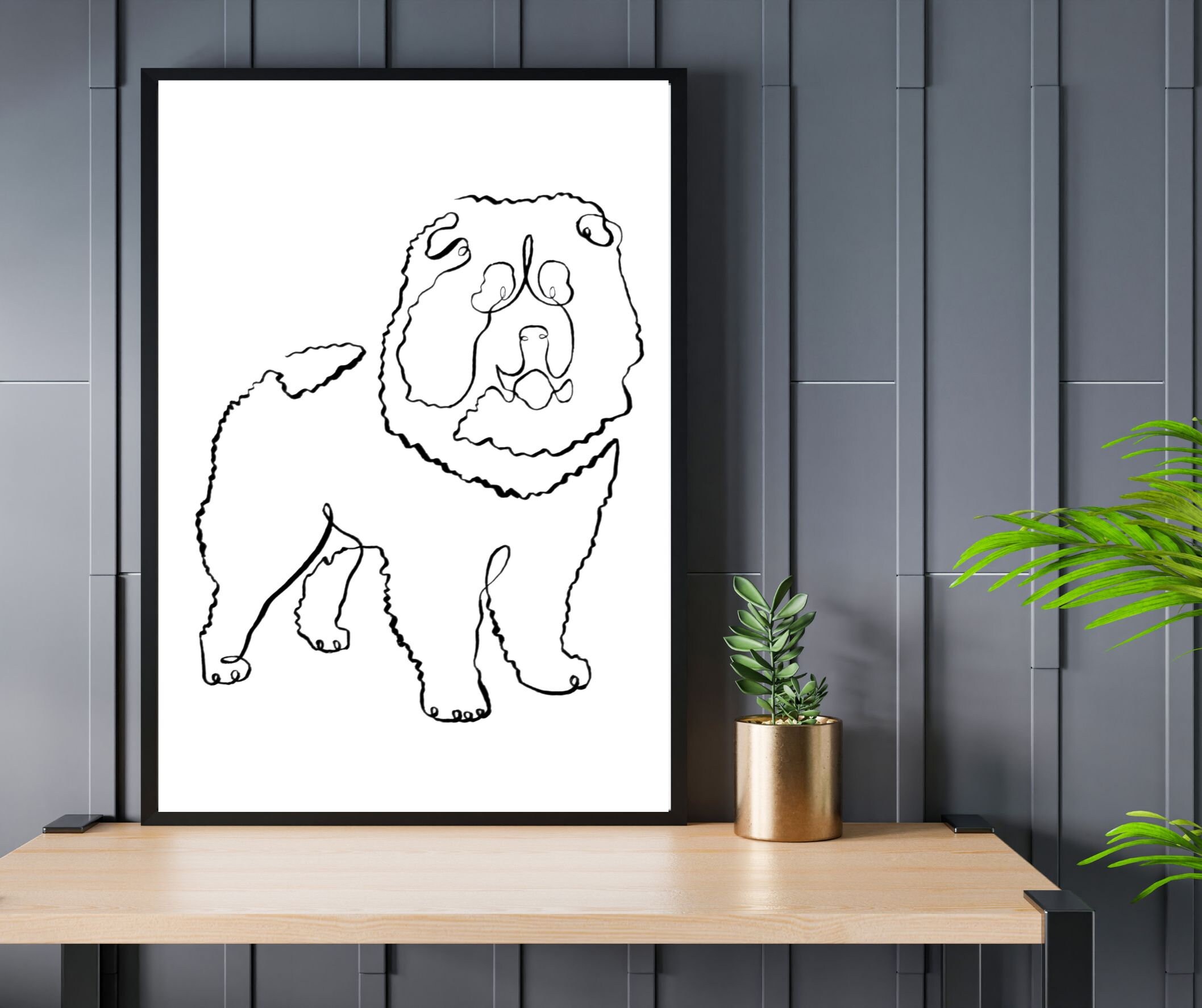 Simple One Line Drawing of Cute Chow Chow Dog, Dog Line Drawing Fine ...