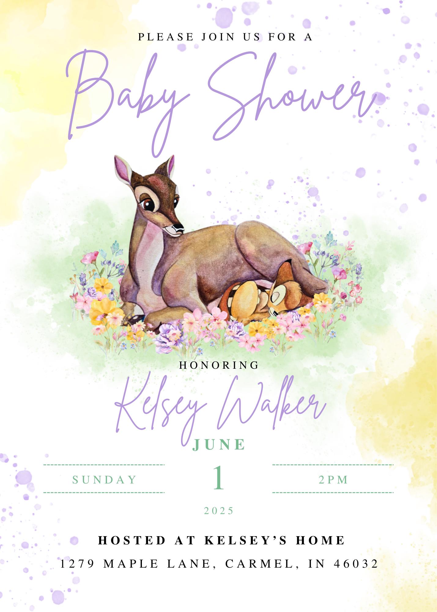 Customizable Bambi Baby Shower Invitation: Fawn Theme (digital Download) - Etsy